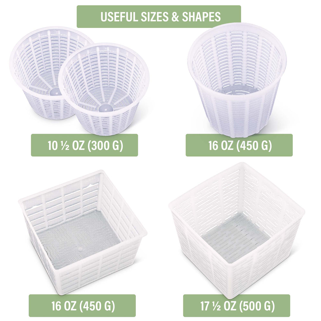 Cheese Molds Set of 5 - Square + Round Cheesemaking Draining Baskets ...