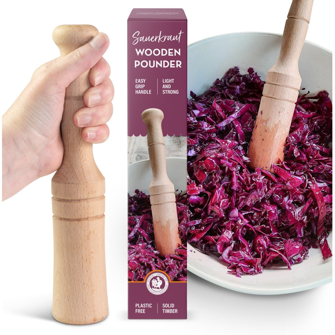 Wooden Sauerkraut Pounder - 10" Solid Beech Wood Cabbage Stomper ...